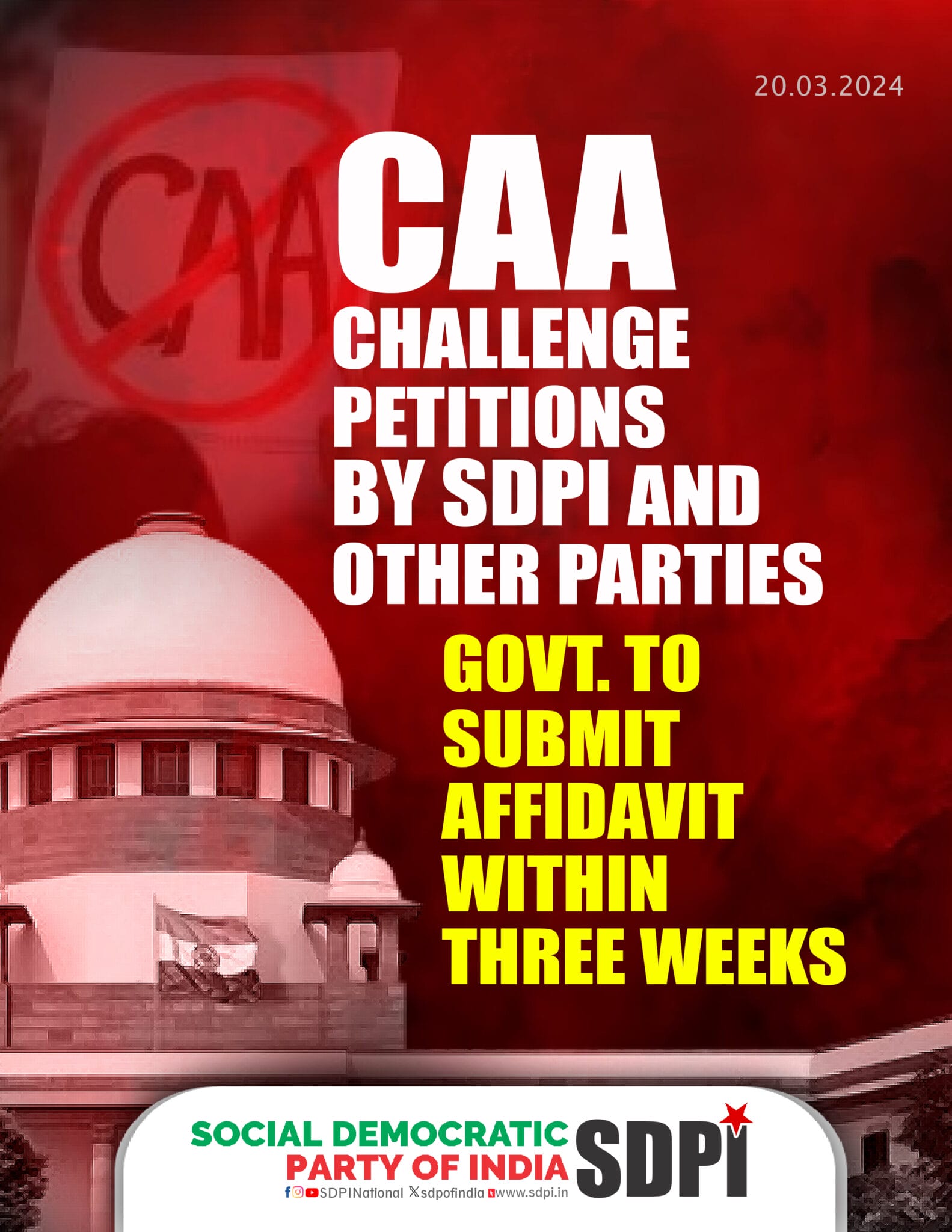 CAA Challenge Petitions by SDPI and Other Parties – Govt. to Submit ...