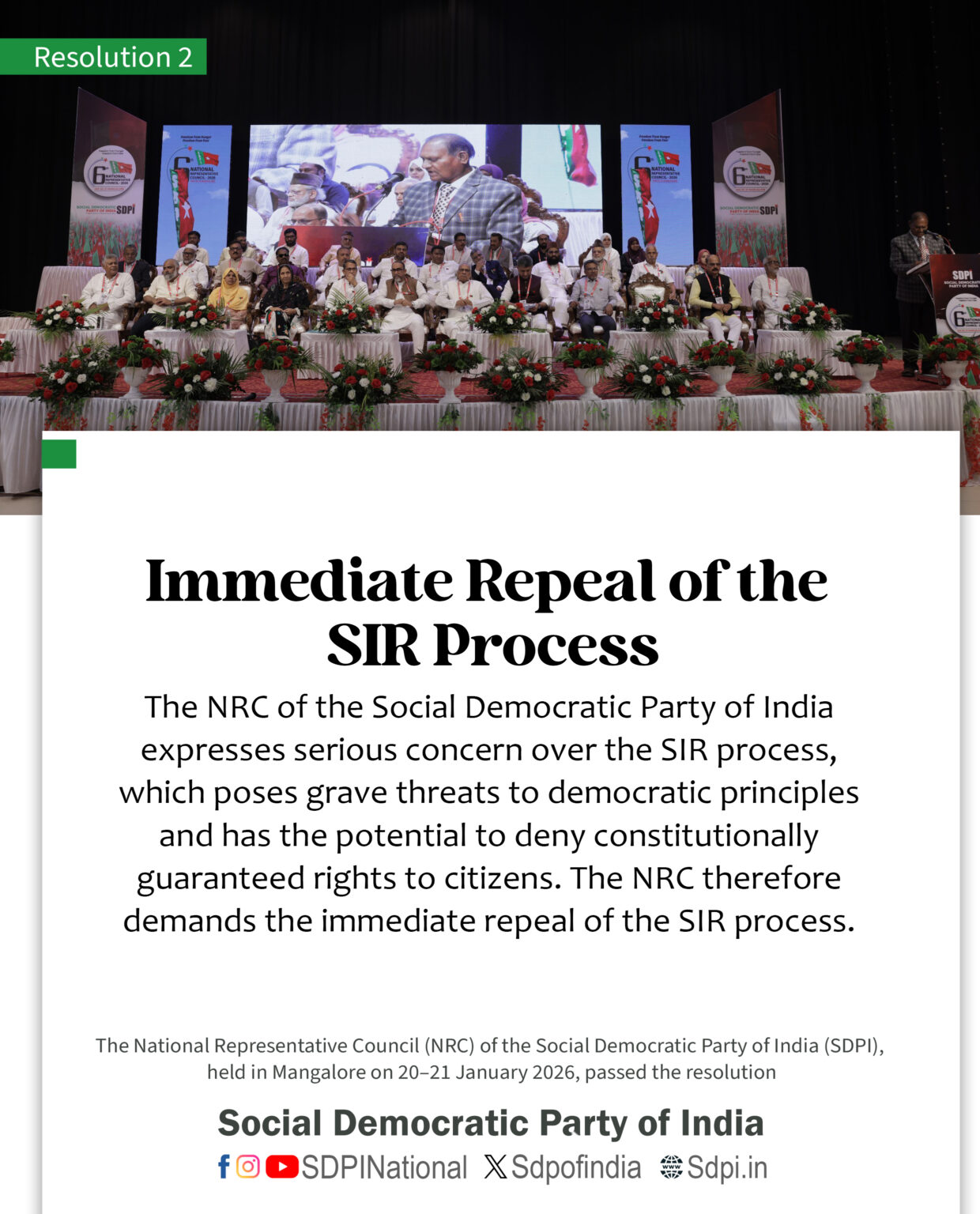 Immediate Repeal of the SIR Process – Social Democratic Party of India